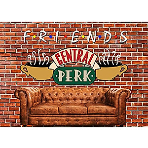 SJOLOON Friends Central Perk Theme Backdrop Red Brick Wall Retro Pub Sofa and Coffee for 80s 90s Friends Birthday Party Decoration Portraits Photoshoot 11840(7x5FT)