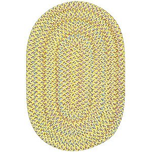 Super Area Rugs Braided Rug for Kids Room - Nursery Rug - Classroom Rug - Made in USA - Washable Rug for Playroom - Hipster, Yellow Multi, 4' X 6' Oval