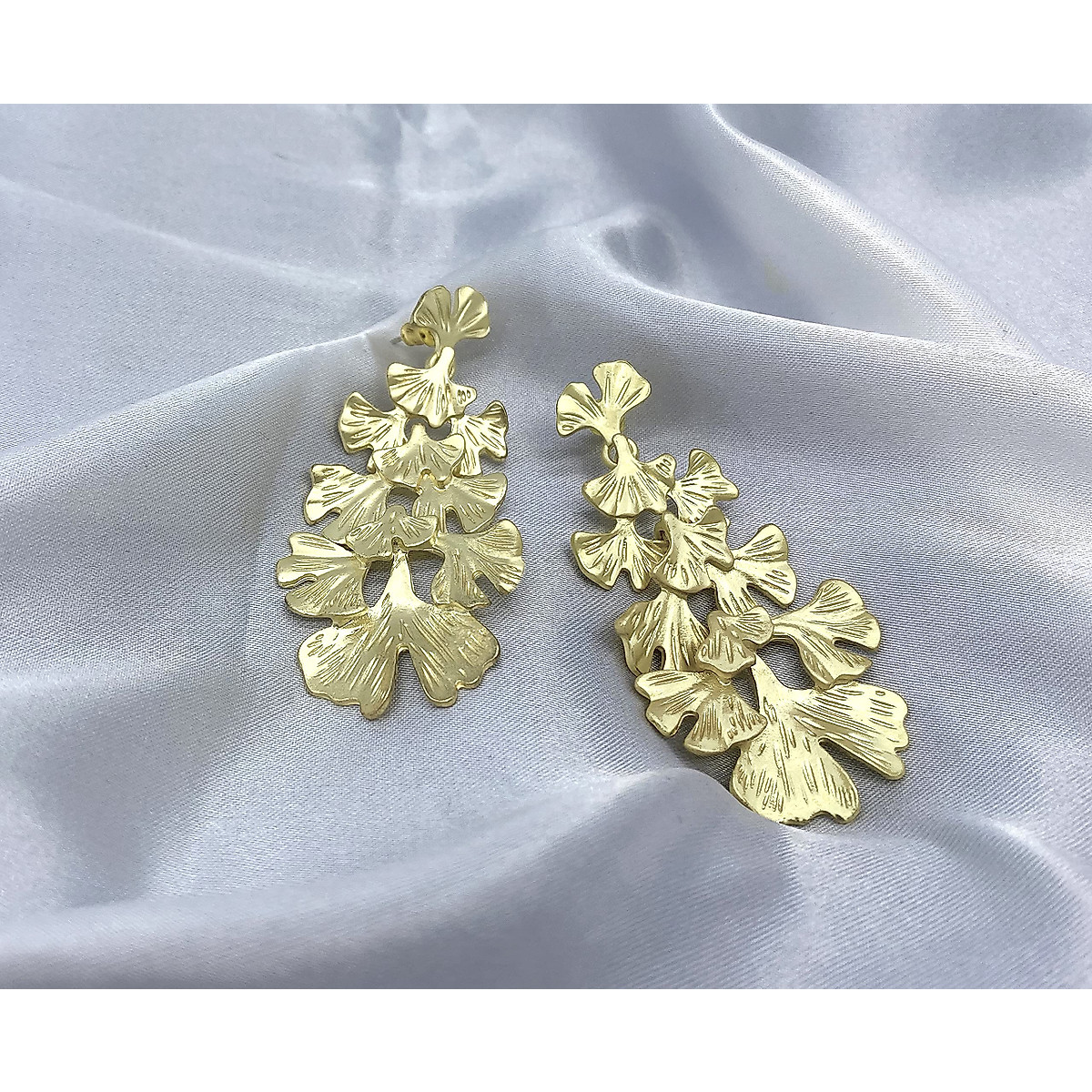 Vintage Earrings for Women Matt Metal Ginkgo Biloba Textured Statement Earring 14K Gold Plated Dangle Earrings with Stud for Women Wedding Valentine's Day Anniversary Birthday Mothers Day Christmas