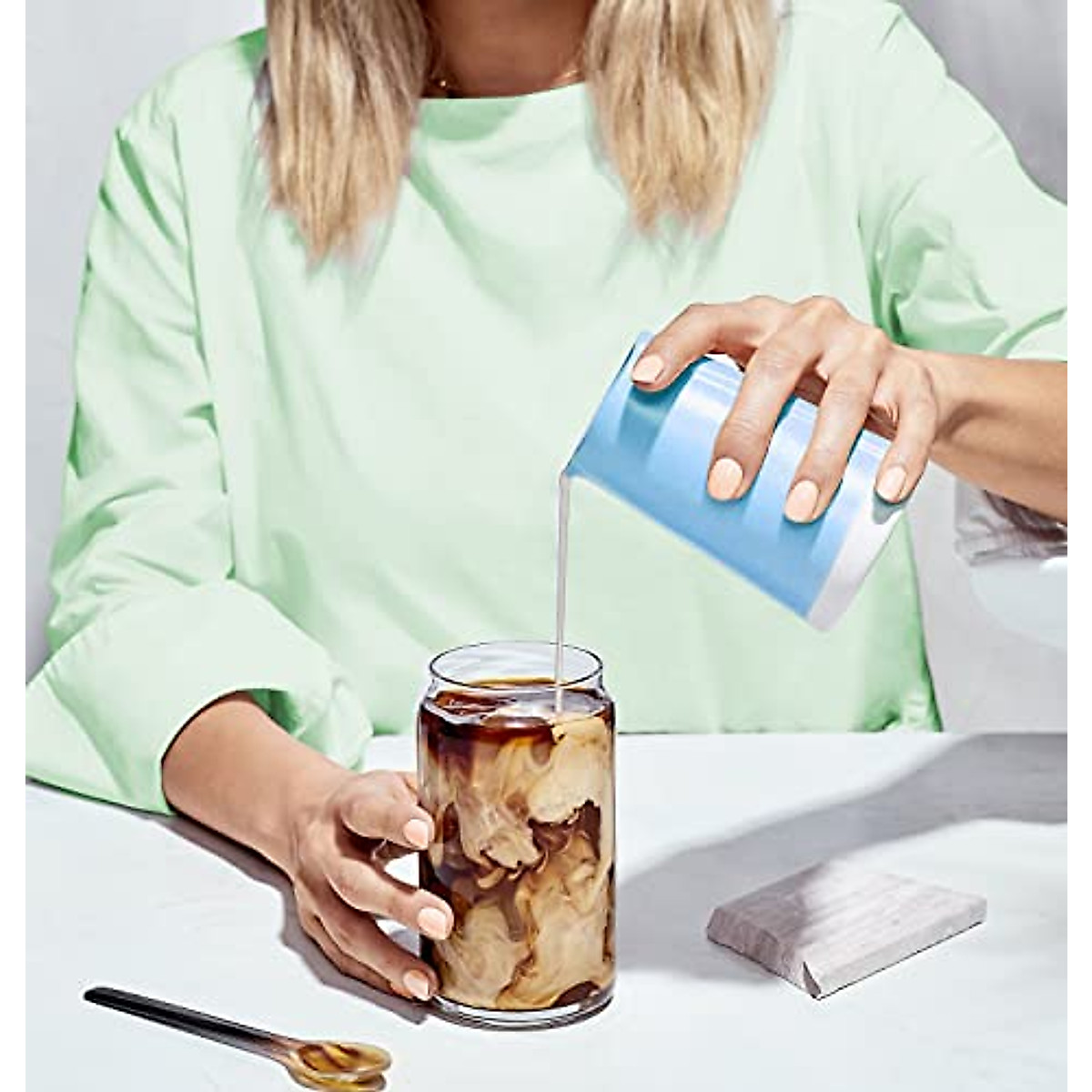 Le'raze Drinking Glasses Set of 10 - Can Shaped Glass Cups, 16oz Iced Tea Glasses, Iced Coffee Glasses, Tumbler Cup, Cocktail Glasses, Whiskey Soda Clear Water Cup, Beer Glasses