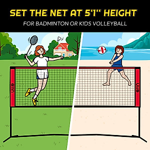 A11N 20ft Badminton Pickleball Net - Height Adjustable for Junior Tennis, Soccer Tennis & Kids Volleyball - Portable for Indoor & Outdoor Play