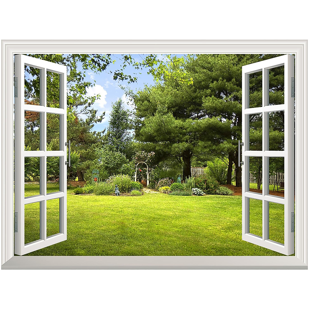 wall26 Removable Wall Sticker/Wall Mural -Beautiful Garden View Out of The Open Window Creative Wall Decor - 24 Inchx32 Inch