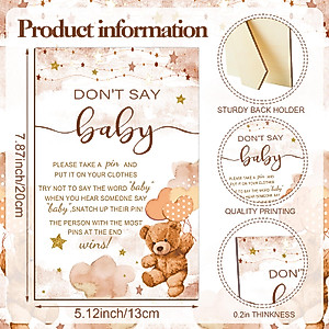 Patelai 321 Pcs Baby Shower Games Supplies, 5 Sets (50 Cards Each) Activities Cards with 20 Pencils 1 Don't Say Baby Sign 50 Clothespin(Brown Bear)