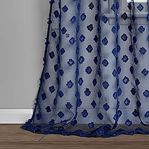 Lush Decor Navy Textured Dot Grommet Sheer Window Curtain Panel Pair (84" x 38"), 84" x 38