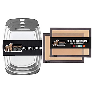 Gorilla Grip Cutting Board Set of 3 and Silicone Baking Mats, 2 Pack, Both in Gray Color, Cutting Boards are Reversible, Baking Mats are Quarter Sheet Size, 2 Item Bundle
