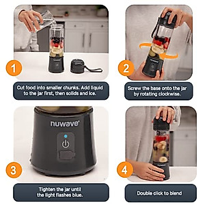 Nuwave Portable Blender, Personal Blender with USB-C Rechargeable, 6-Piece-Blade for Crushing Ice, BPA Free 18 Oz Jar, Smoothies Blender for Travel, Office and Sports, Obsidian Gray (Black)