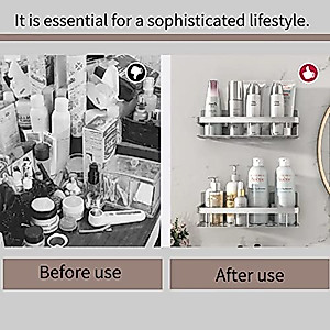 Self Adhesive Shower Shelves 2 Pack Shower Caddy Suction Cup Adhesive Shower Shelves Stainless Steel No Drilling Bathroom Shower Organizer for Bathroom,Kitchen(BLACK)