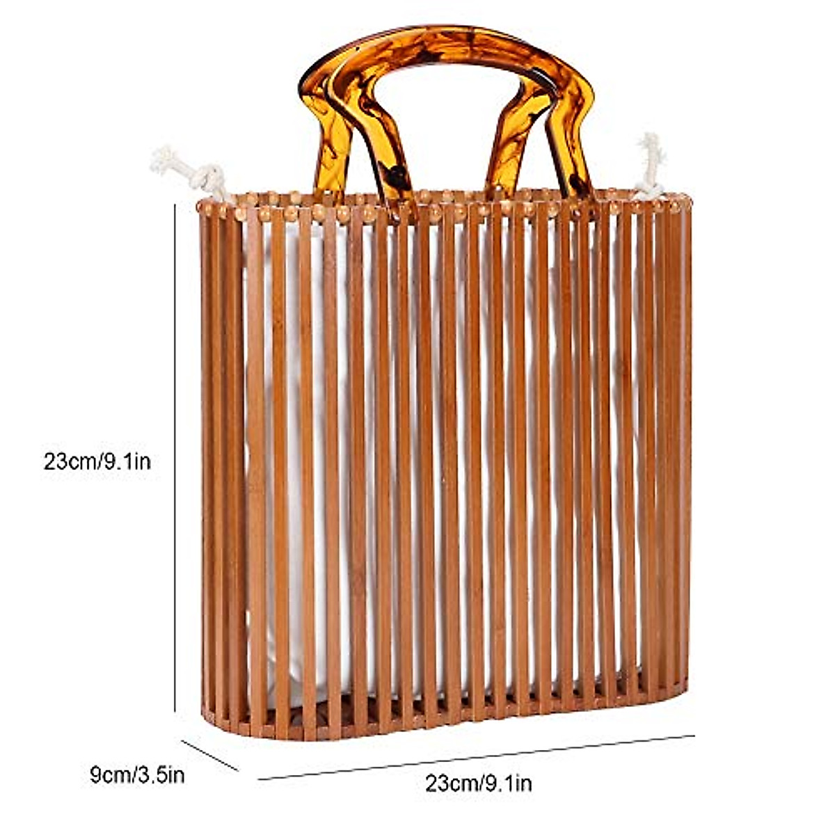 Fashion Handwoven Bamboo Handle Handbags, Retro Summer Beach Tote Bag Summer Purses for Holiday Travel Shopping