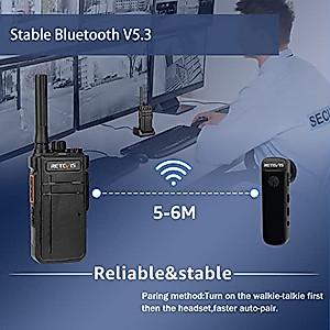 Retevis RB37 New Version,Bluetooth Walkie Talkies,2 Way Radio with Earpiece,VOX,2000mAh,USB-C,Wireless Walkie Talkie for Manufacture (4 Pack)