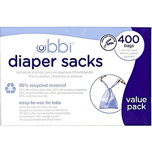 Ubbi Disposable Diaper Sacks, Lavender Scented, Easy-To-Tie Tabs, Diaper Disposal or Pet Waste Bags, 400 Count