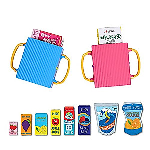 Baby Juice Box Holder Juice Bag Holder for Toddlers No Squeeze Adjustable Folding Food Pouch and Milk Box Holder for Kids No Spill 2-Pack (Blue&Pink)
