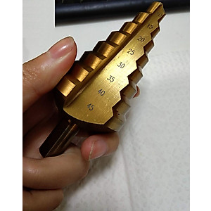 Dtacke Metric 10mm-45mm/0.39"-1.77" Triangle Round Handle Step Drill Bit Set Titanium Coated Pagoda Hole Drilling Bit for Wood Metal Steel