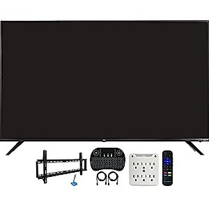 TCL 55R617 55-inch Class 6-Series 4K HDR Roku Smart TV Bundle with 37-70-inch Low Profile Wall Mount Kit, Deco Gear Wireless Keyboard and 6-Outlet Surge Adapter with Night Light