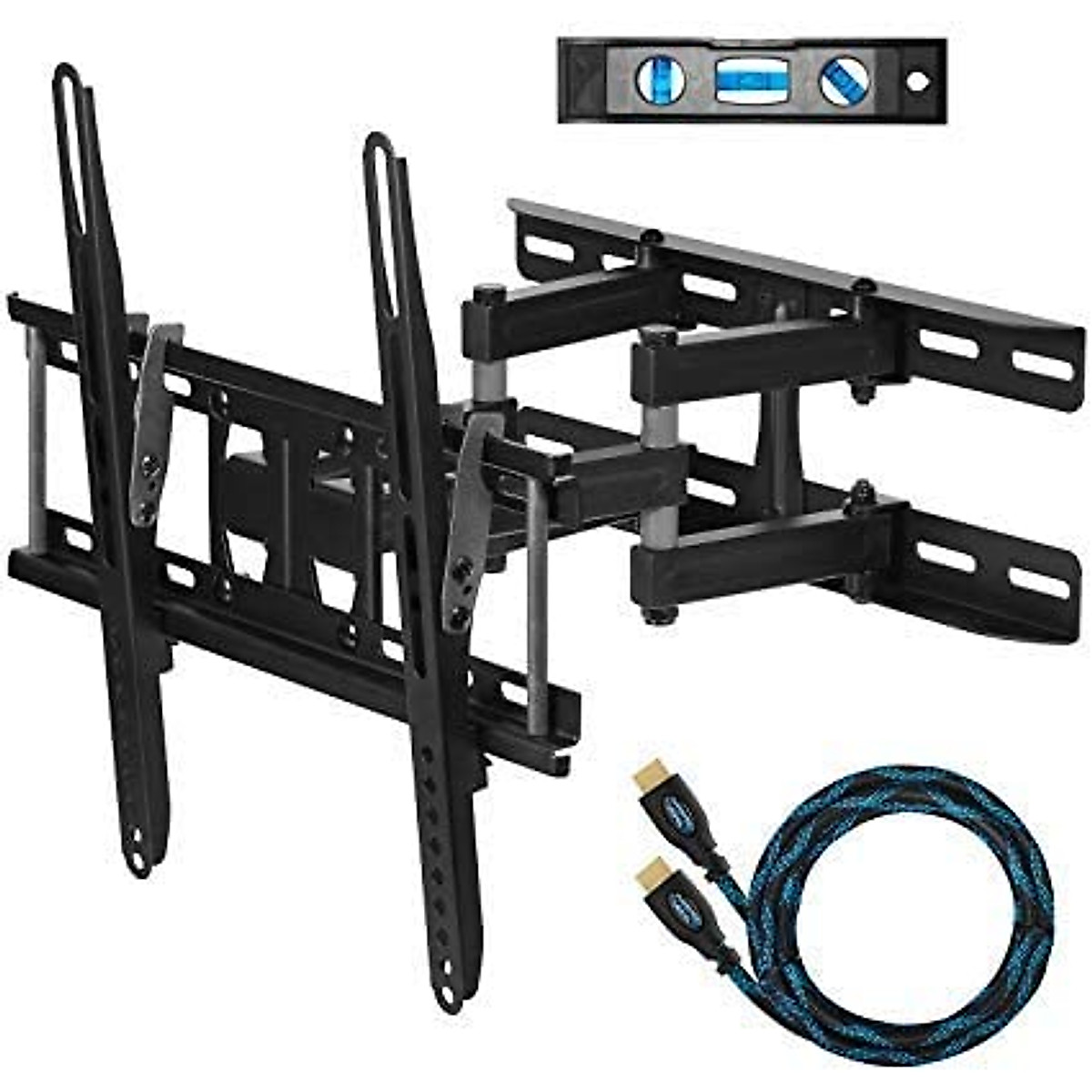 Cheetah Mounts APDAM3B Dual Articulating Arm TV Wall Mount Bracket for 20-65” TVs up to VESA 400 and 115lbs,Mounts on Studs up to 16”, Includes Twisted Veins 10’HDMI Cable and 6” 3-Axis Bubble Level