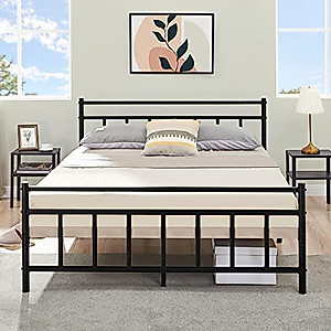 GreenForest Queen Bed Frame with Headboard Metal Platform Bed Heavy Duty No-Noise Steel Slats Support Mattress Foundation, No Box Spring Needed, Queen Size