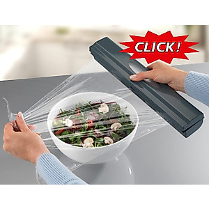 WENKO Plastic, Cling Film Holder, Refillable Aluminum Foil Wrap Dispenser with Slide Cutter for Kitchen Organization, 95% Platic, 5% Stainless Steel, 14.96 x 2.05 x 2.64 inch, Grey
