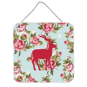 Caroline's Treasures BB1121-RS-BU-DS66 Deer Shabby Chic Blue Roses Wall or Door Hanging Prints, Blue Aluminum Metal Sign Kitchen Wall Bar Bathroom Plaque Home Decor, 6x6, Multicolor