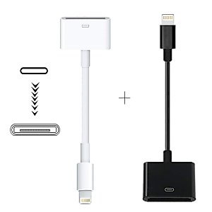 sharllen MFi Certified Lightning to 30 Pin Adapter,2 Pack 8-Pin Male to 30-Pin Female Connector Converter with iPhone Charger Cable Cord Compatible iPhone 12 11 X 8 7 6P 5S 4S 4 3 3G/iPad White&Black