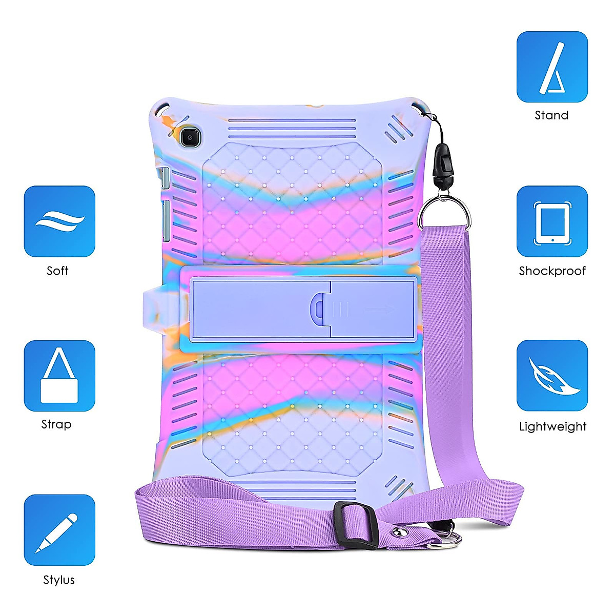 DETUOSI Case for Samsung Galaxy Tab S6 Lite 10.4" 2024/2022/2020 with Shoulder Strap, Stylus Pen, Multi-Angle Soft Silicone Case for Galaxy S6 Lite Tablet, Model(SM-P610/P613), Rose Red & Purple