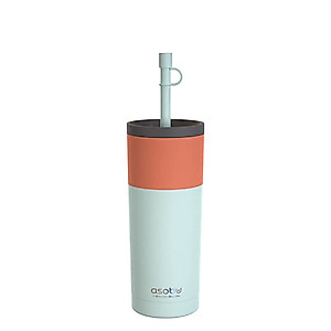 asobu Sippy Double Wall Stainless Steel 20 Ounce Tumbler with Silicone Flexible Straw, 20 Ounces (Pastel Teal)