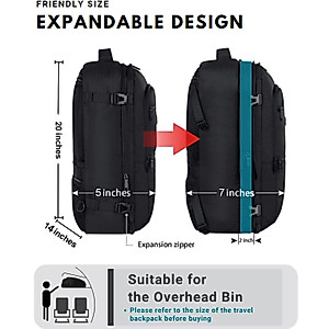 Vancropak Travel Backpack, 40L Flight Approved Carry On Backpack for Men & Women, Expandable Large Luggage Backpack Daypack Water Resistant Lightweight Business Weekender Bag, Black