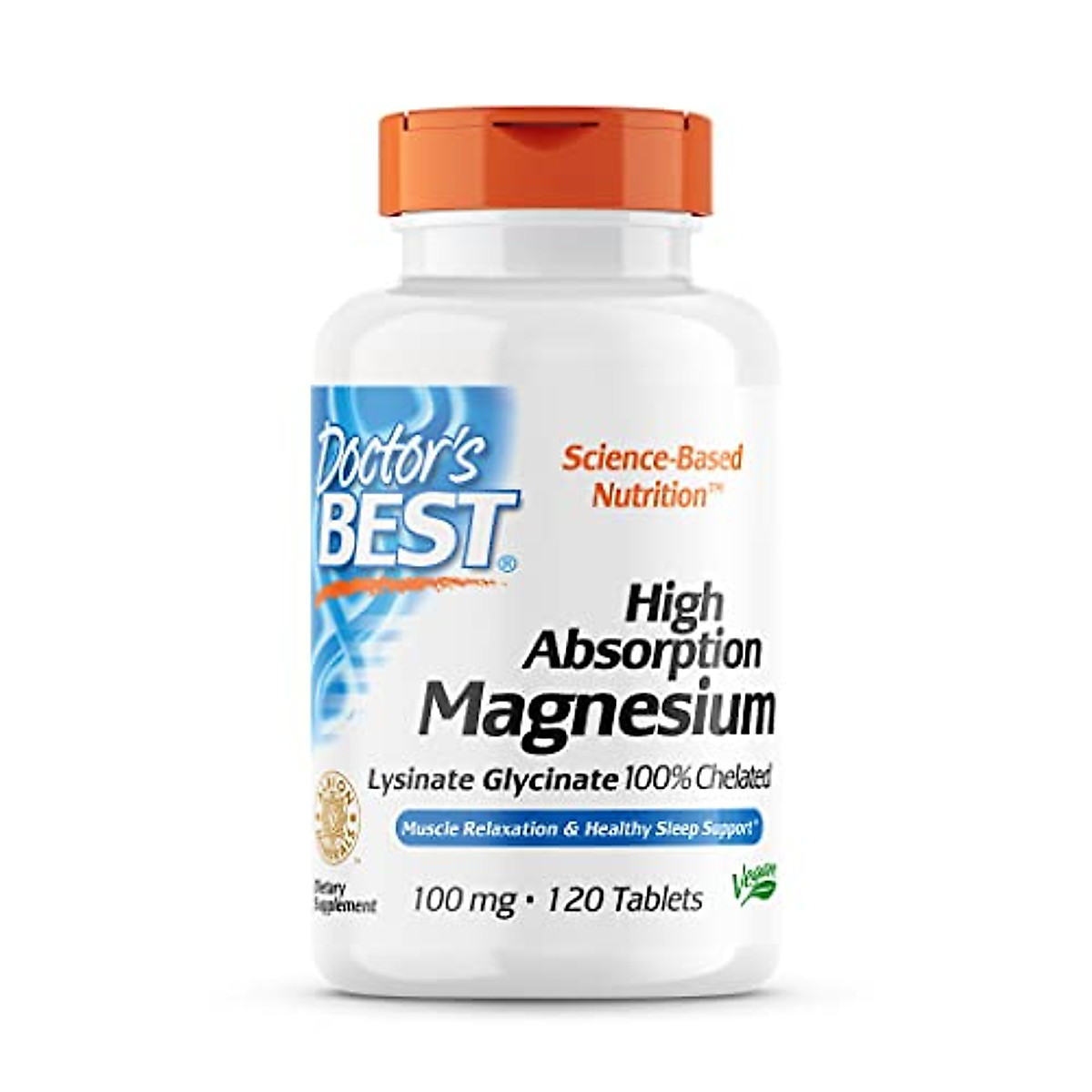 Doctor's Best High Absorption Magnesium Glycinate Lysinate, 100% Chelated, TRACCS, Not Buffered, Non-GMO, Vegan, Gluten & Soy Free, 100 mg, 120 Tablets (Packaging May Vary)