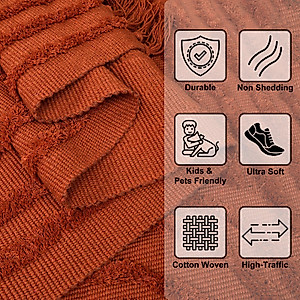 LEEVAN Washable Kitchen Rug 2'x4.3', Boho Hand-Woven Entryway Rug, Terracotta Rainbow Bedroom Rug with Tassels, Farmhouse Tufted Bathroom Rugs, Bohemian Rugs for Bedside/Laundry/Nursery