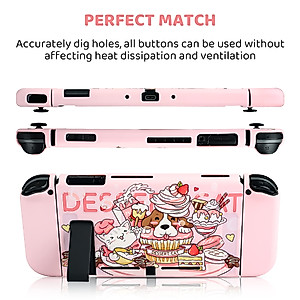Cute Case for Nintendo Switch, FANPL Soft TPU Protective Cover Compatible with Switch Console and Joy Con Controller, Pink Dockable Shell, Kawaii Switch Skin Accessories - Dessert Cat & Dog Pattern