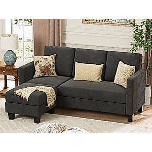 Shahoo Convertible Sectional 3 L-Shaped Couch Soft Seat with Modern Linen Fabric, Small Space Sofas for Living Room, Apartment and Office, 70'', Dark Gray