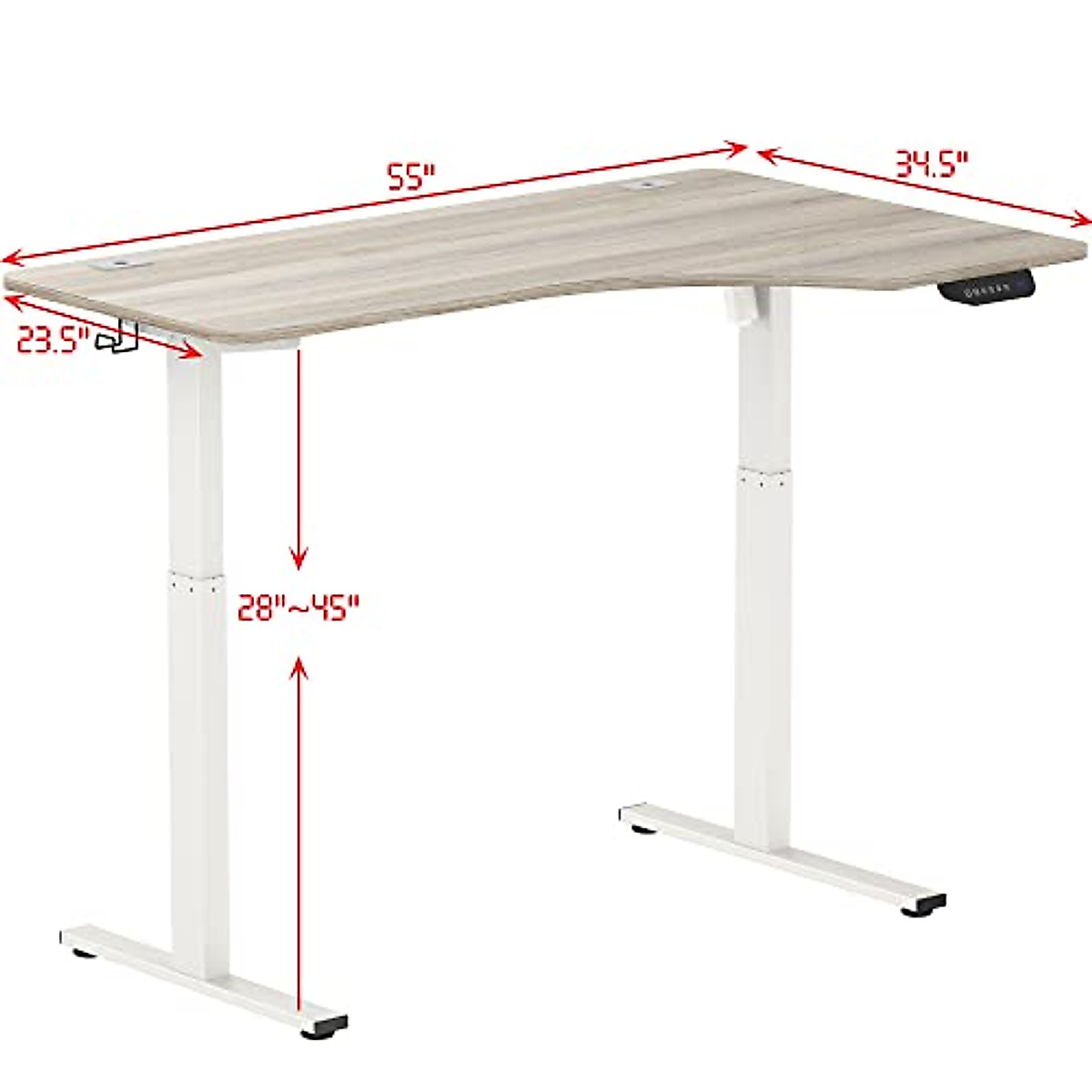 SHW 55-Inch Large Electric Height Adjustable L-Shaped Standing Desk with Right Facing Corner, Oak