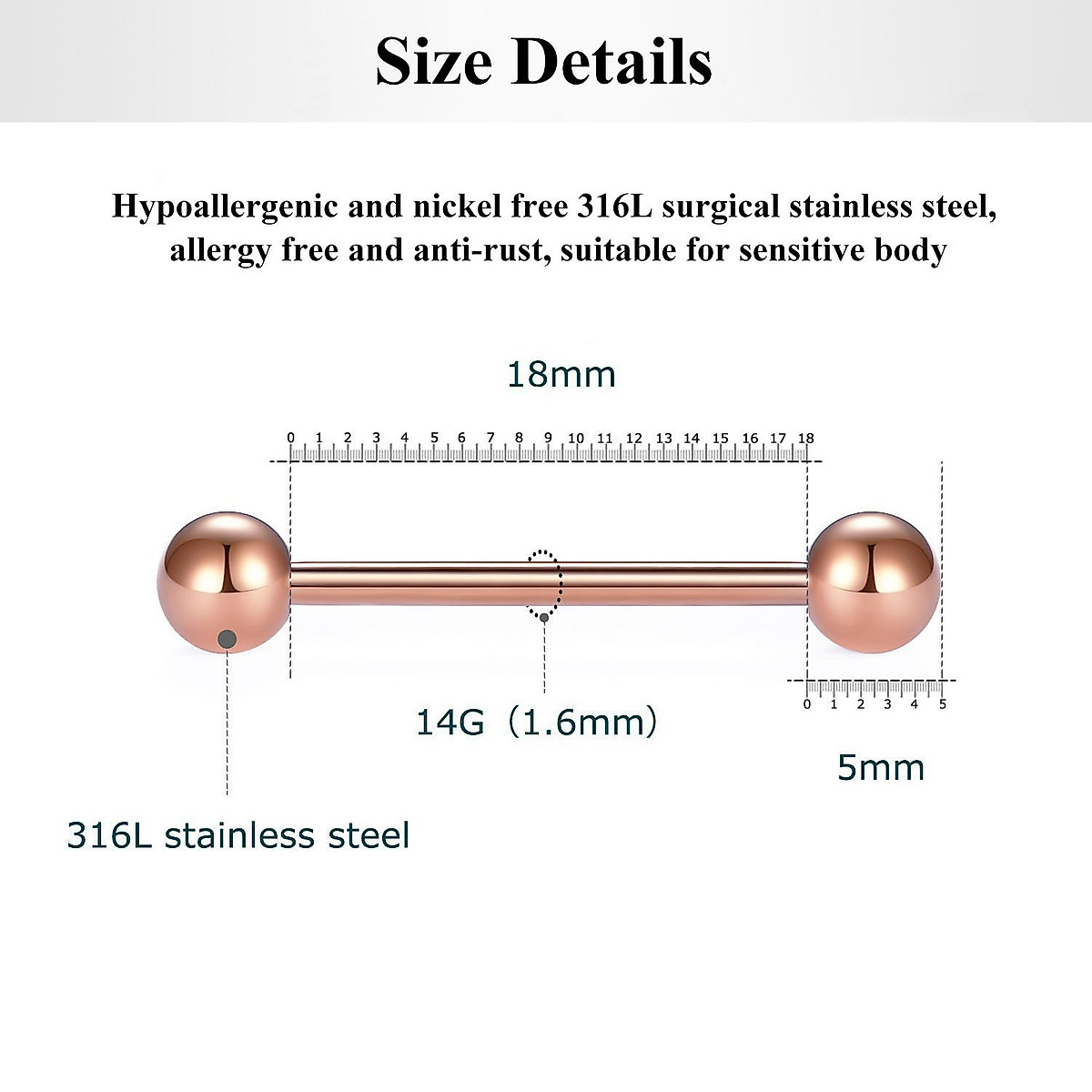 Briana Williams Tongue Rings Nipplerings-Nipple Straight Barbells 14G 18mm Silver Nipple Rings Surgical Steel Body Piercing Jewelry