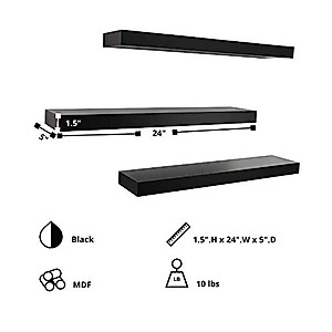 Kiera Grace Set of Three Maine Simple & Classic Decorative Engineered Wood Floating Wall Shelves for Home, Room, & Office, 24" L x 4.75" W x 3" H, Black