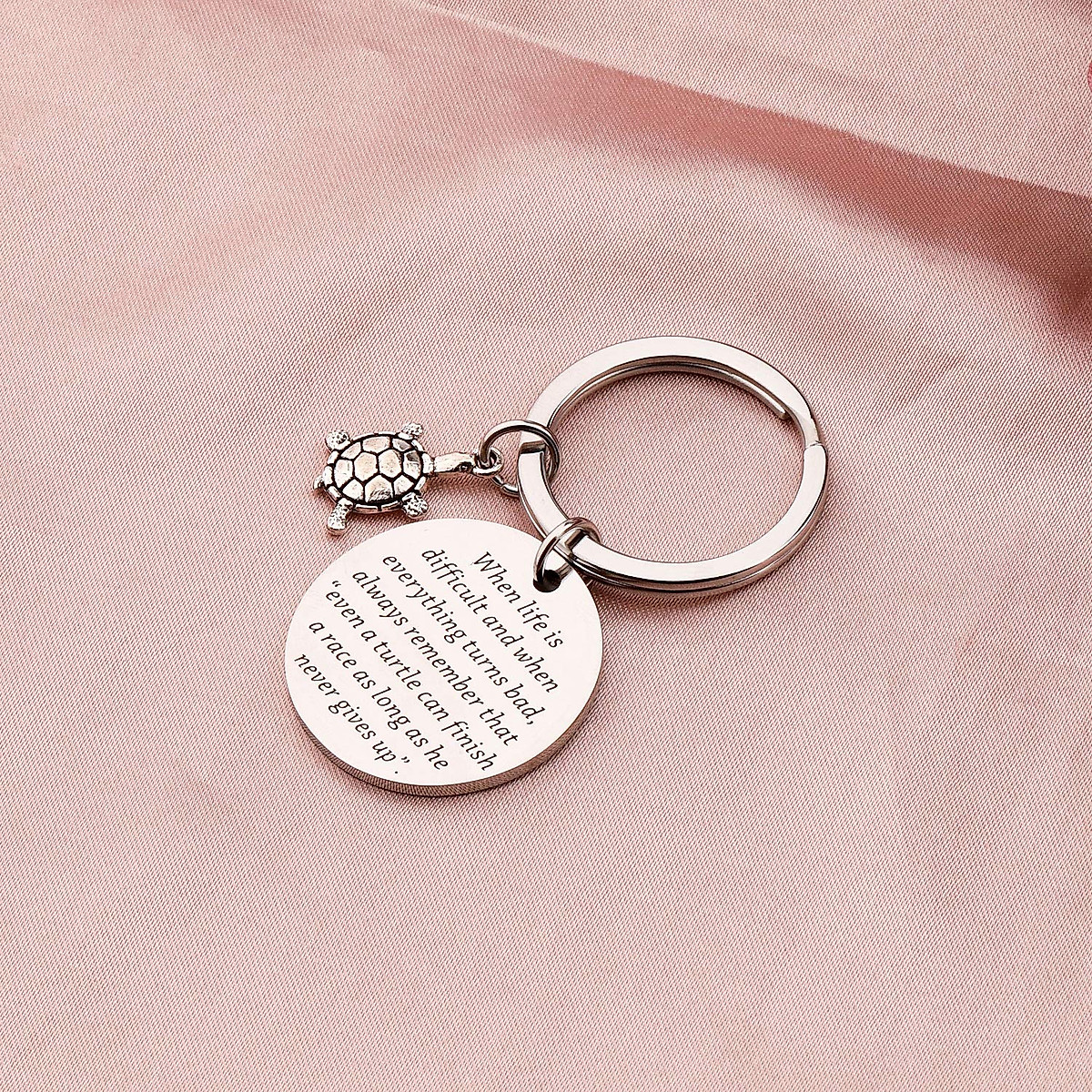 SEIRAA Turtle Gift Always Remember That Even a Turtle Can Finish a Race as Long as He Never Gives Up Keychain Turtle Charm Inspirational Gifts (Turtle keychain)