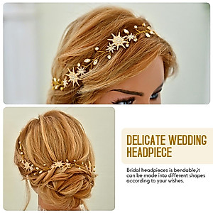 Unicra Star Rhinestone Bride Wedding Hair Vine Gold Bridal Hair Piece Crystal Hair Accessories for Women and Girls (21 Inches) (Gold)