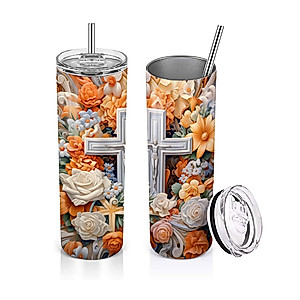 CERMELUS 3D Wrap Christian Jesus Cross 20oz Skinny Tumbler, Stainless Steel Double Wall Insulated Cup With Lid And Straw Multi, Bible Christian Tumbler, Gifts for Women, Mom, Daughter, Friends