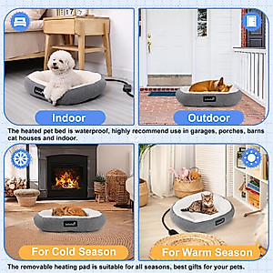KEKELAN Indoor Heated Cat Bed, Heated Pet Bed for Indoor Cats Kitten Small Dogs Puppy Electric Warming Bed Heater Soft & Cozy Pet Heating Pad with Timer and Temp Adjustable Machine Washable-Oval Gray
