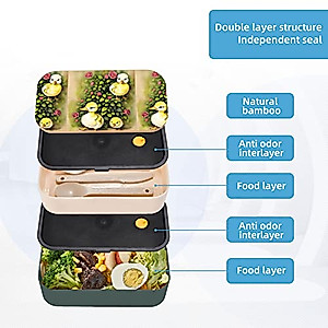 Duck With Wreath Premium Bento Lunch Box, 2 Compartments Leakproof Lunch Box With Cutlery For Adults, Microwave & Dishwasher Safe