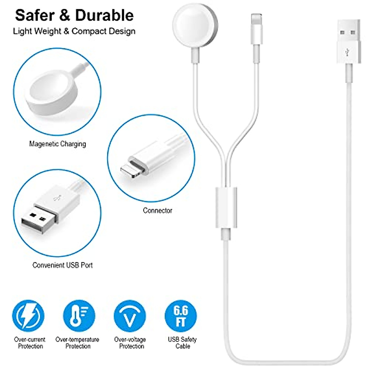 [Apple MFi Certified] 2 in 1 iPhone and Watch Charger 6.6 FT Fast iWatch Charging Cable with USB Wall Charger Travel Plug for Apple Watch Series 8/7/6/SE/5/4/3/2/1/Ultra & iPhone 14/13/12/Pro/Max/XR/X
