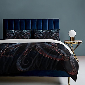 Giant Octopus Duvet Cover King - Super Soft Microfiber 3 Pieces Bedding Set with Zipper Closure And Corner Ties, Octopus Breathable Textured Comforter Cover, 1 Duvet Cover & 2 Pillow Shams for Hom