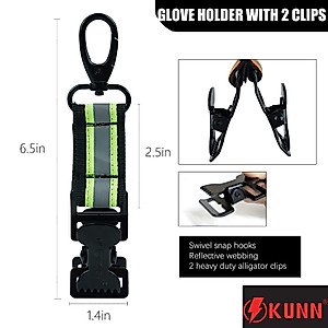 KUNN Work Glove Clips, Firefighter Glove Strap with 2 Heavy Duty Alligator Clips,Reflective Glove Holder for Construction,Fire,Rescue and More(Fluorescent Green)