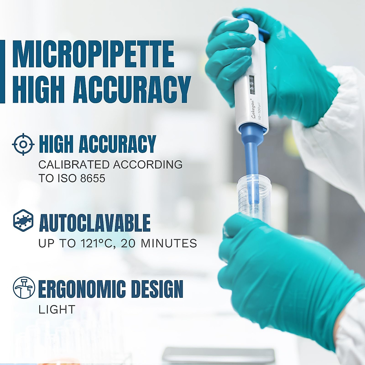 Cekegon Adjustable Pipette, Lab Micropipette, Accurate Single-Channel Pipettor with Pipette Tips (100-1000ul)