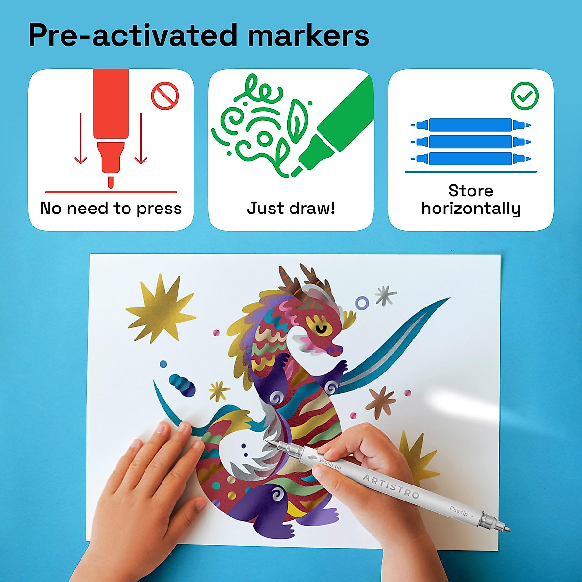 ARTISTRO 2 White Acrylic Paint Pens, Acrylic Paint Markers Dual Tip (Brush + Fine 1 mm), Acrylic Markers for Fabric, Canvas, Rock, Glass, Wood, Paper, DYI, Paint Markers for Kids and Adults