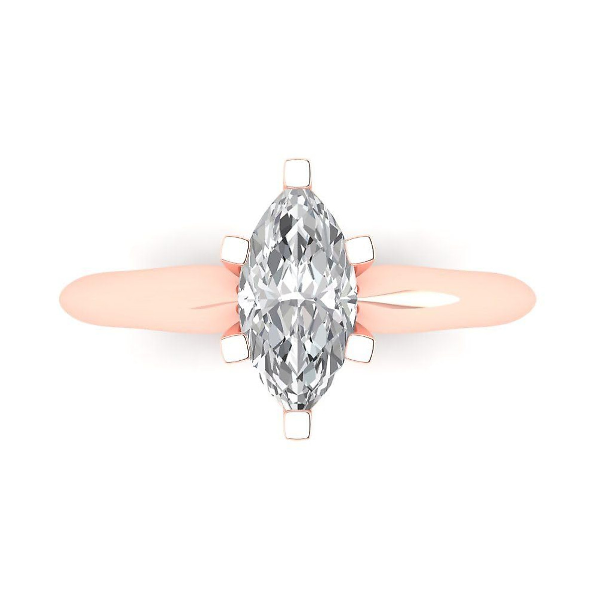 1 Ct Brilliant Marquise Cut Clear Simulated Diamond 14K Rose Gold Solitaire Engagement Promise Bridal Ring Size 11