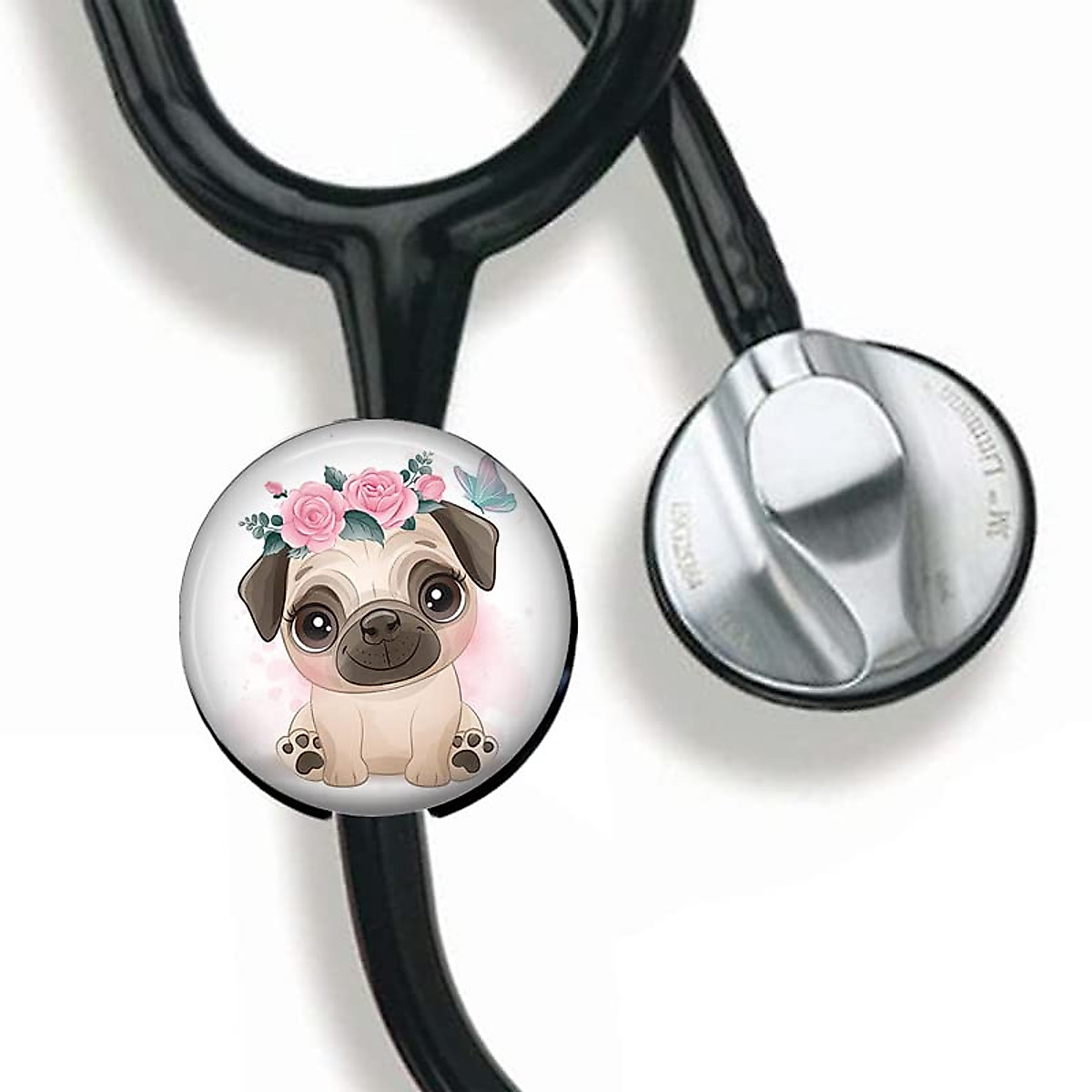 CHNLML Stethoscope Name Tag Nurse Doctor Stethoscope ID Tag Customized Steth ID Tag (Puppy with Flower)