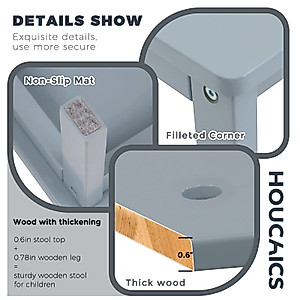 HOUCHICS Wooden Step Stool for Kids,Solid Birch for Kitchen Bedroom Living Room Bathroom Toilet Nursery Toddlers Potty Training Stool with Non-Slip Pads and 220lb Load Capacity (Gray