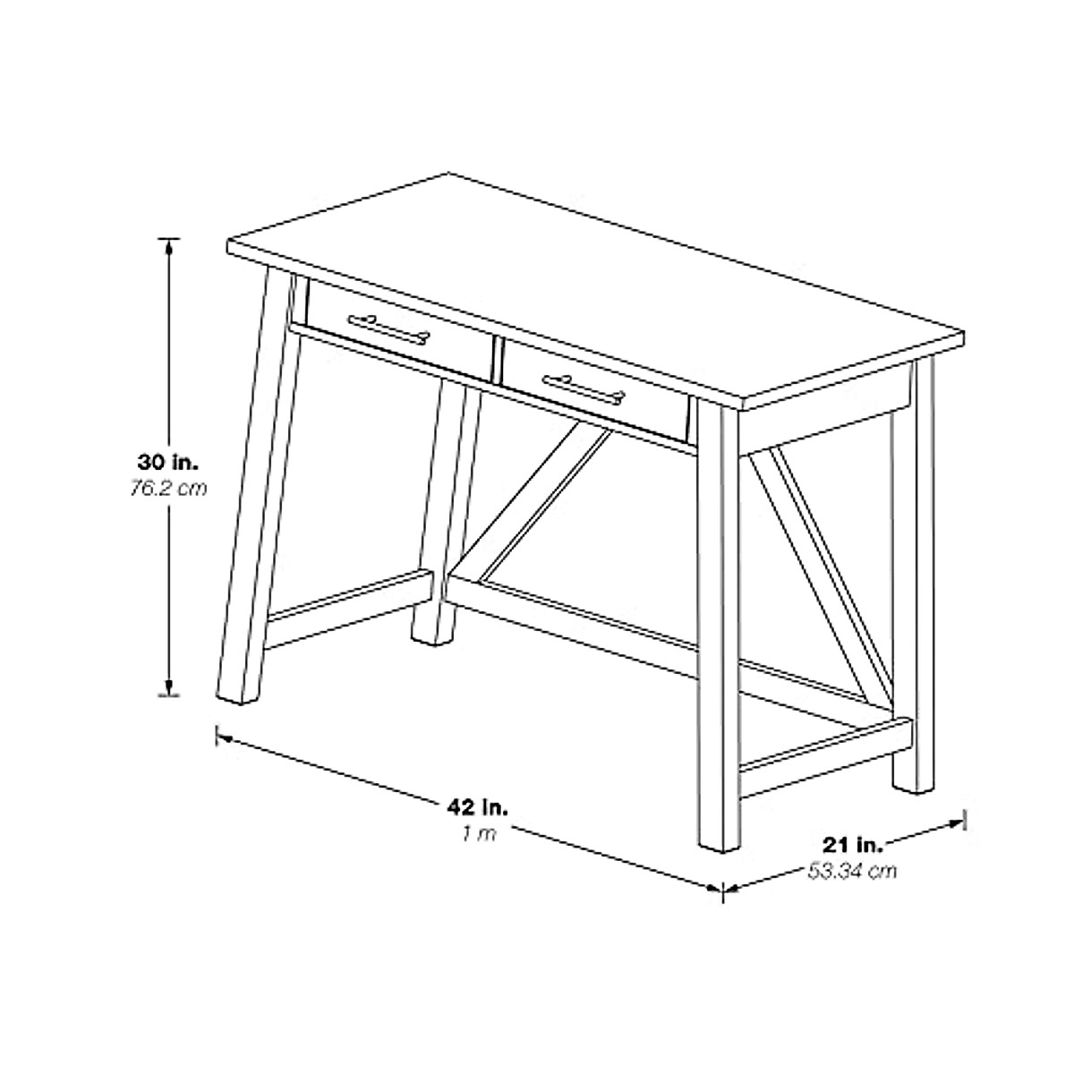 OSP Home Furnishings Milford Rustic 42 Inch Writing Desk with 2 Drawers and Burnished Decorative Hardware, Slate Gray