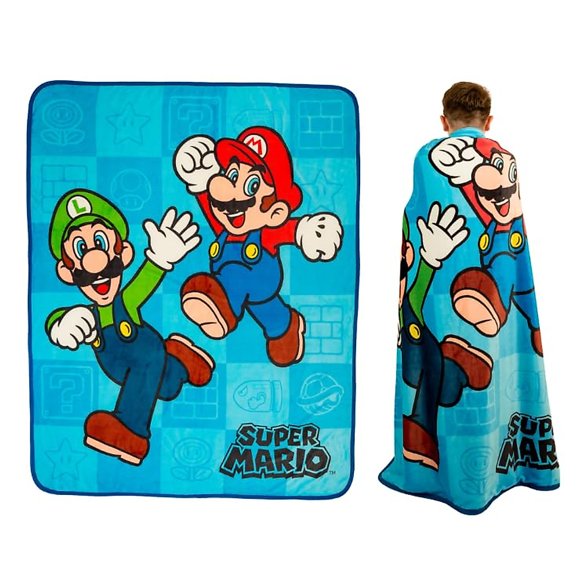 Franco Super Mario Kids Bedding Soft Plush Sherpa Blanket Throw, 46 in x 60 in, (Officially Licensed Product)