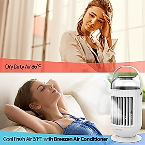 Portable Air Conditioner Fan- BREEZEN 3 Speed Personal Evaporative Air Cooler with Remote Controller and 3 Colours LED Night Light- Quiet Air Humidifier Leakproof Misting Fan for Home, Desk, Office, Bedroom, Car and Camping Tent.