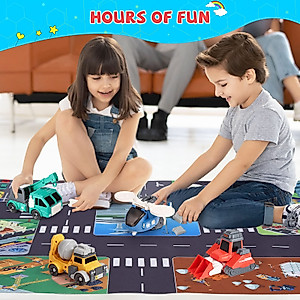ThinkMax Transform Toys for 3 4 5 6 7 8 Year Old Boys, Robot Toys for Kids 3-5 5-7, 4 Magnetic Construction Trucks Vehicles w/Play Mat, Birthday Gift for Boy, 32 Pieces