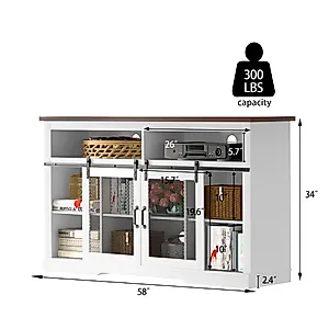 TOLEAD Farmhouse TV Stand for 65 inch TV Farmhouse Entertainment Center with Sliding Barn Doors Console Storage Cabinet for Living Room, Bedroom White